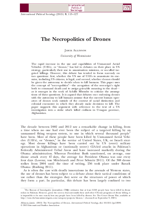 (PDF) The Necropolitics of Drones