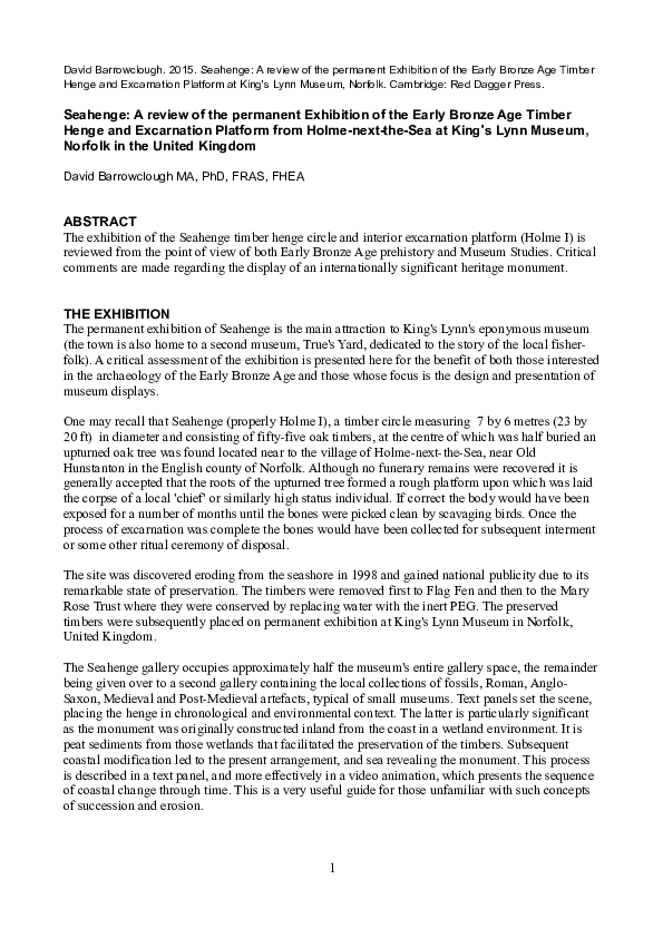 (PDF) Seahenge: A review of the permanent Exhibition of the Early ...