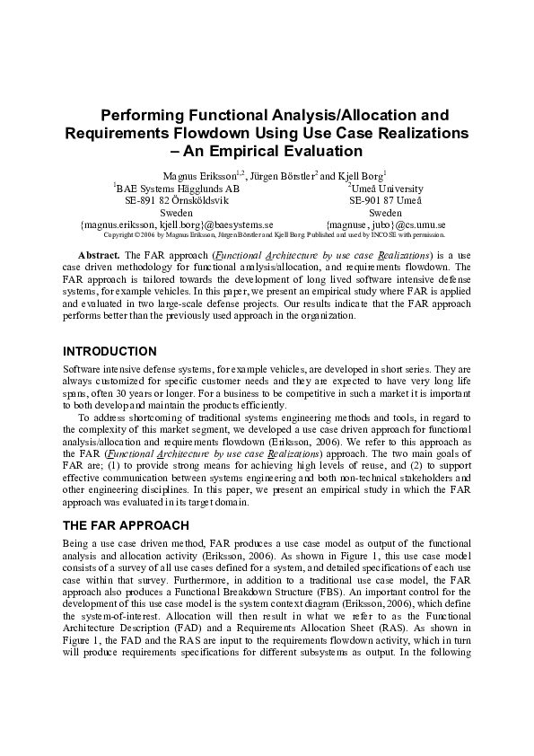 (PDF) Performing Functional Analysis/Allocation and Requirements Flowdown Using Use Case ...