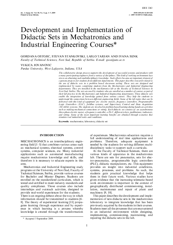 Development and Implementation of Didactic Sets in Mechatronics and ...