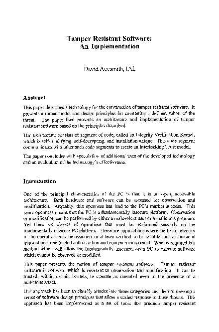 (PDF) Tamper Resistant Software: An Implementation