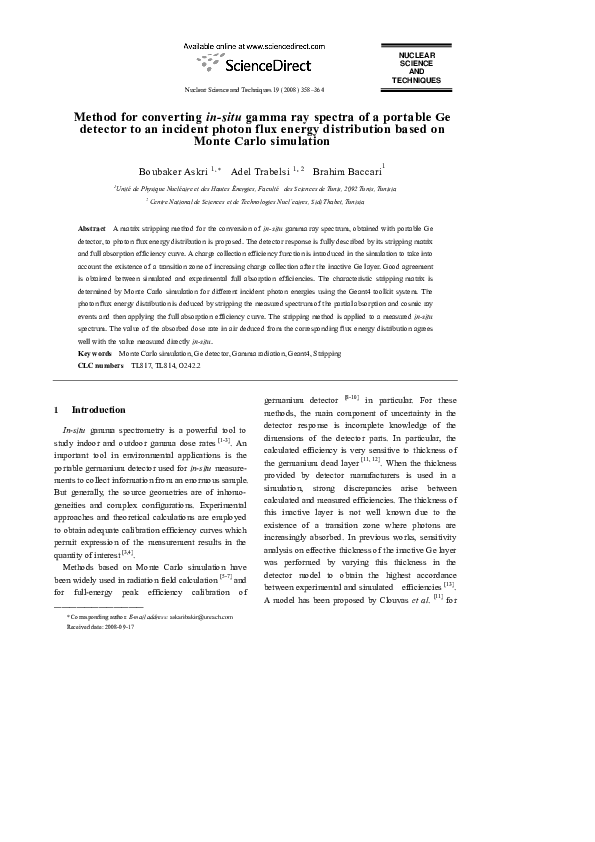 Pdf Method For Converting In Situ Gamma Ray Spectra Of A Portable Ge Detector To An Incident