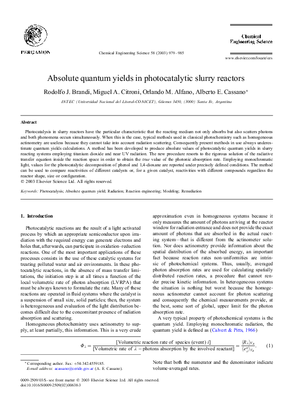 (PDF) Absolute quantum yields in photocatalytic slurry reactors