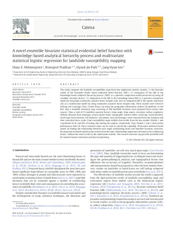 (PDF) A novel ensemble bivariate statistical evidential belief function with knowledge-based ...
