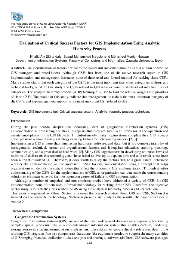 (PDF) Evaluation of Critical Success Factors for GIS Implementation ...