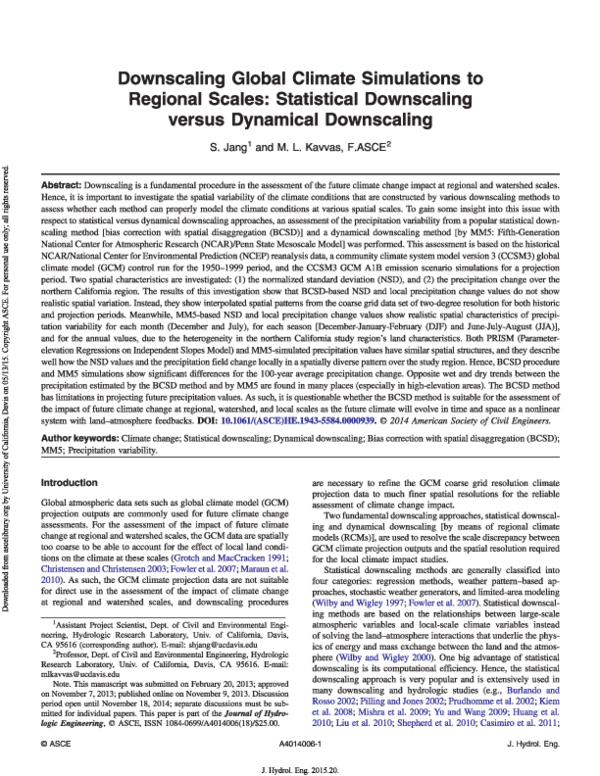Pdf Downscaling Global Climate Simulations To Regional Scales Statistical Downscaling Versus
