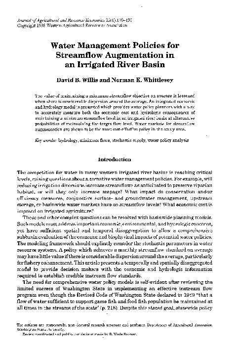 (PDF) WATER MANAGEMENT POLICIES FOR STREAMFLOW AUGMENTATION IN AN ...