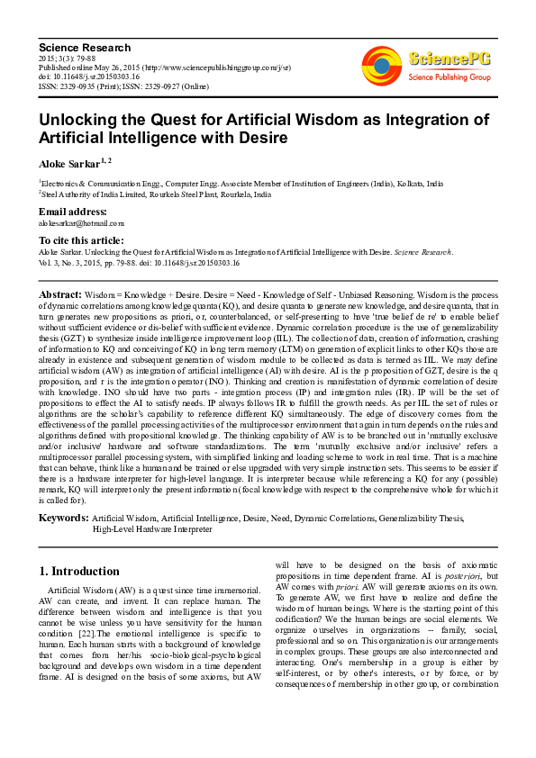 (PDF) Unlocking the Quest for Artificial Wisdom as Integration of Artificial Intelligence with ...