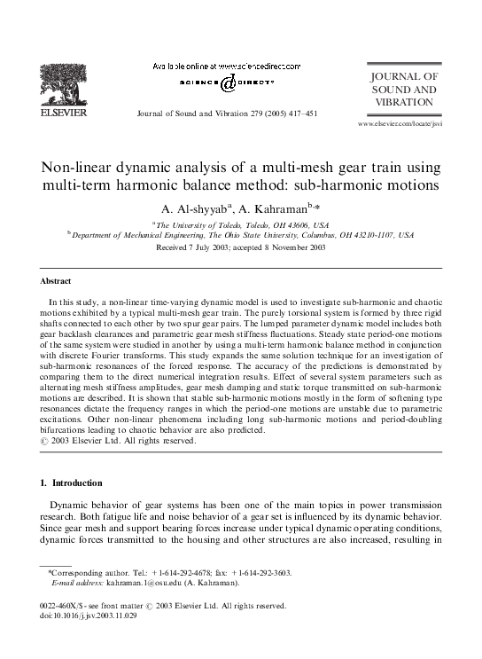 (PDF) Non-linear dynamic analysis of a multi-mesh gear train using multi-term harmonic balance ...