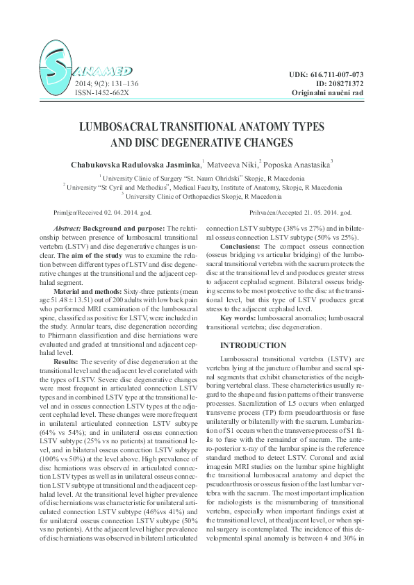 Lumbosacral transitional anatomy types and disc degenerative changes
