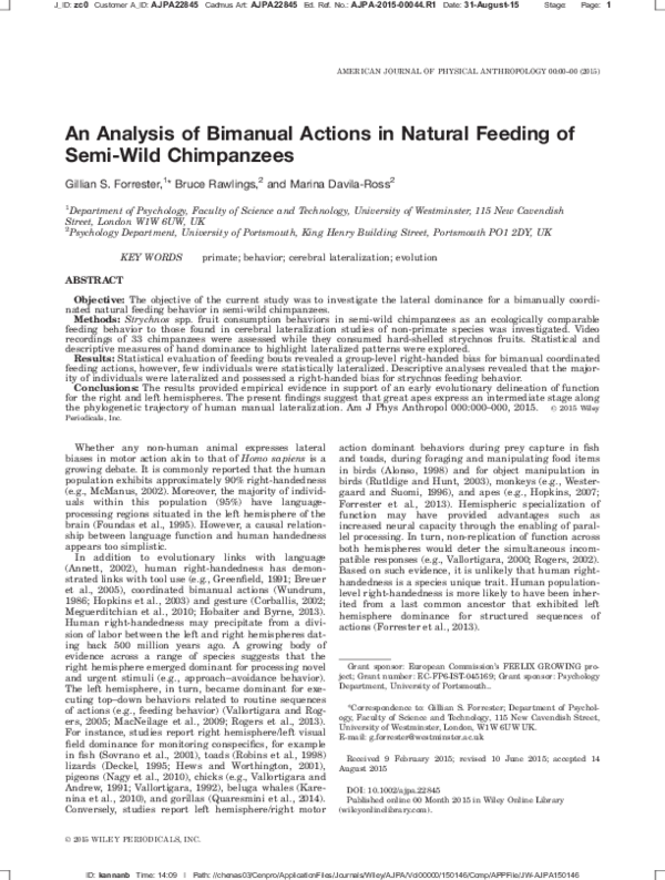 (PDF) An analysis of bimanual actions in natural feeding of semi-wild ...