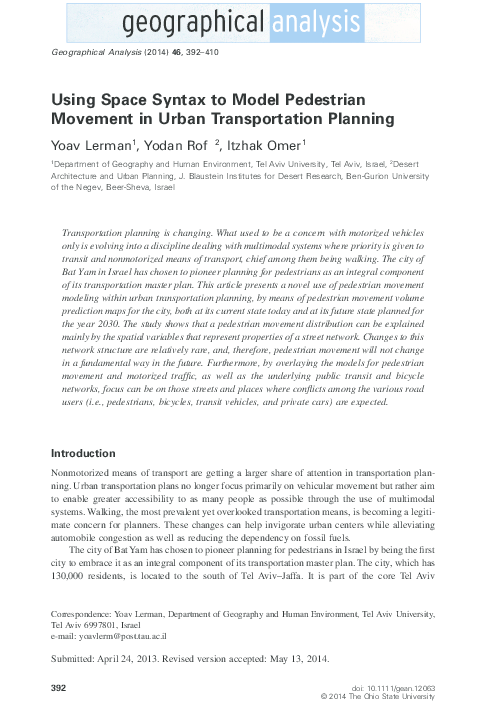 Pdf Using Space Syntax To Model Pedestrian Movement In Urban