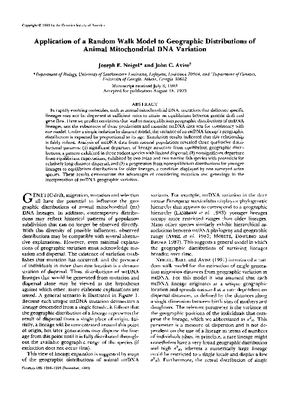 (PDF) Application of a Random Walk Model to Geographic Distributions of ...
