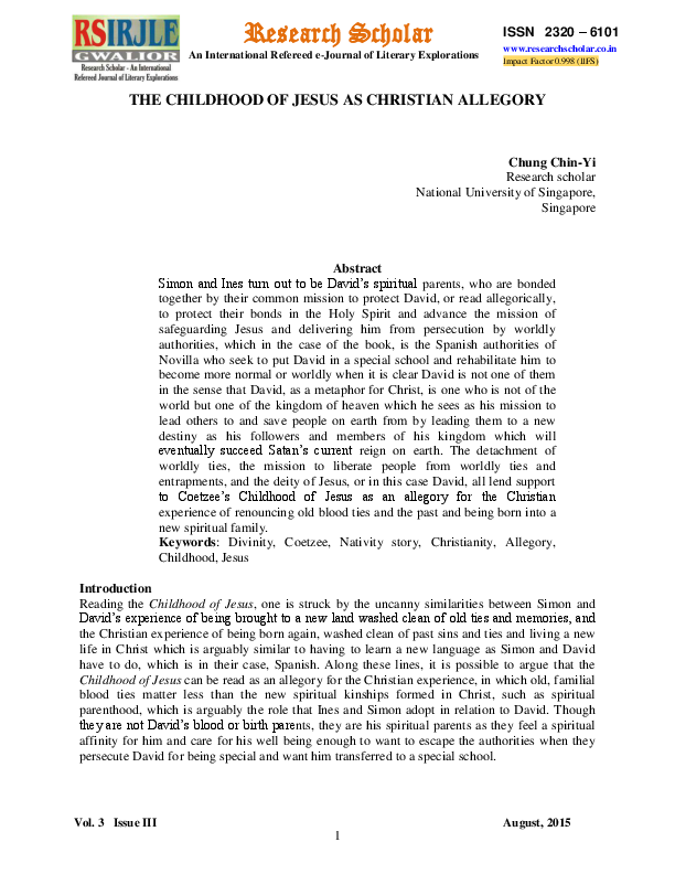 (PDF) The Childhood of Jesus as Christian allegory