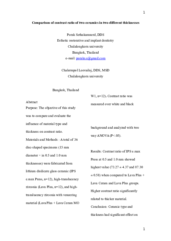 (DOC) Comparison of contrast ratio of two ceramics in two different ...