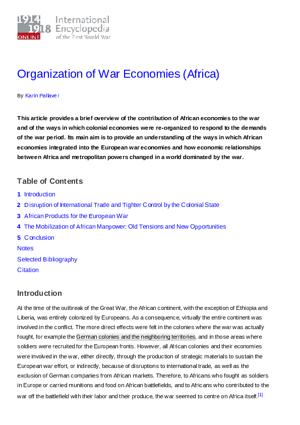 (PDF) Organization of War Economies (Africa)