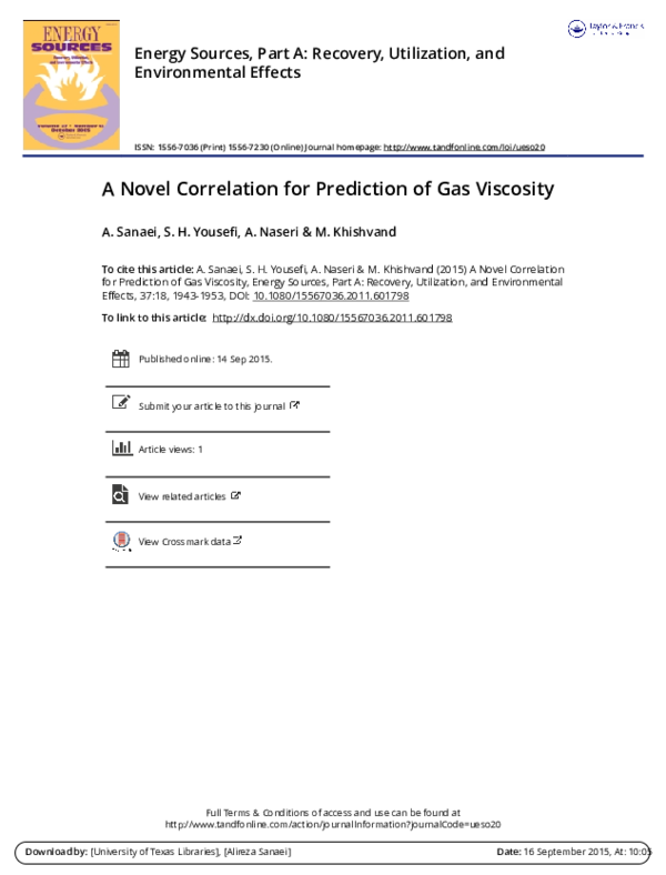 Pdf A Novel Correlation For Prediction Of Gas Viscosity