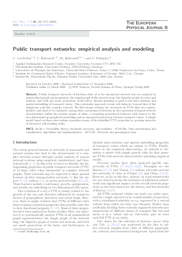 Pdf Public Transport Networks Empirical Analysis And Modeling