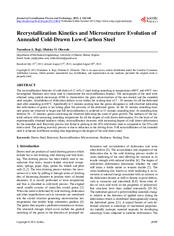 (PDF) Recrystallization Kinetics and Microstructure Evolution of ...