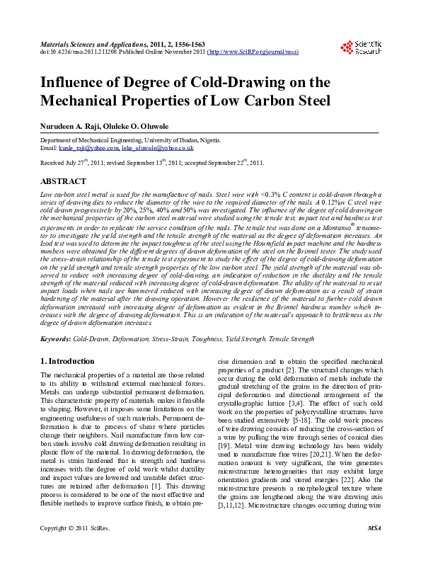 (DOC) Influence of Degree of Cold-Drawing on the Mechanical Properties ...