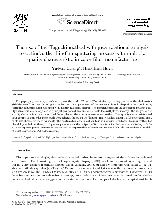 (PDF) The use of the Taguchi method with grey relational analysis to optimize the thin-film ...