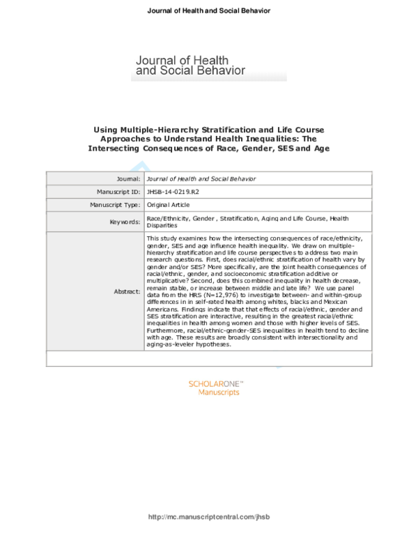 (PDF) Gendered Racial Stratification of Health Trajectories ...