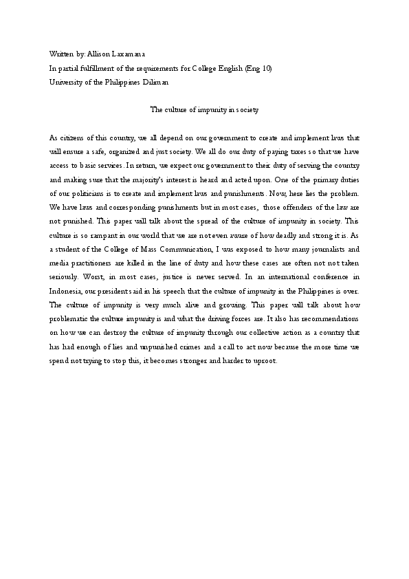 (PDF) The culture of impunity in Philippine Society