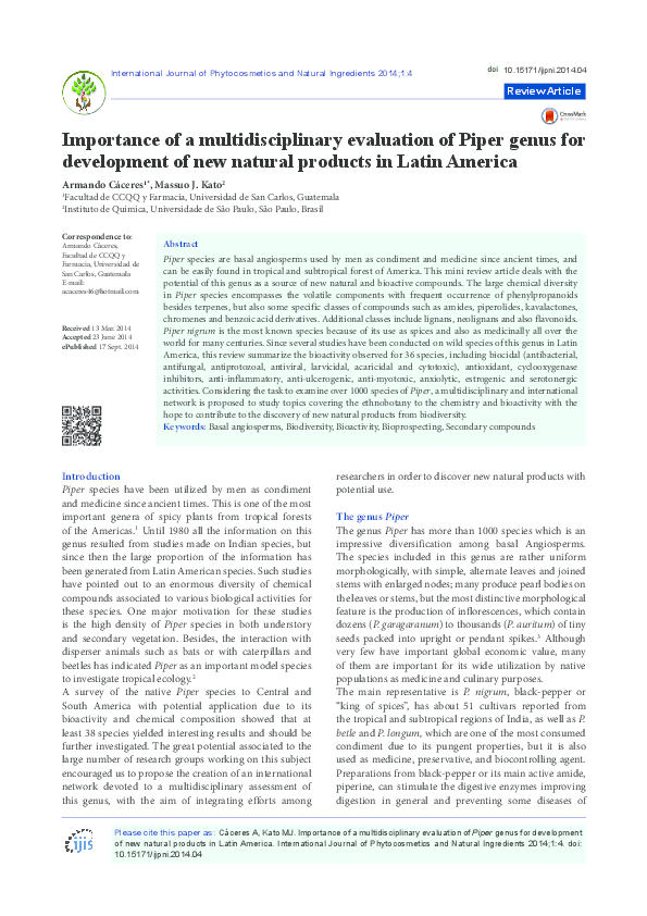 (PDF) Importance of a multidisciplinary evaluation of Piper genus for ...