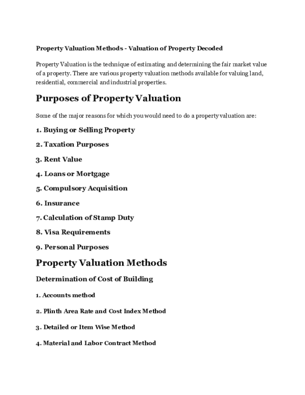 (DOC) Property Valuation Methods