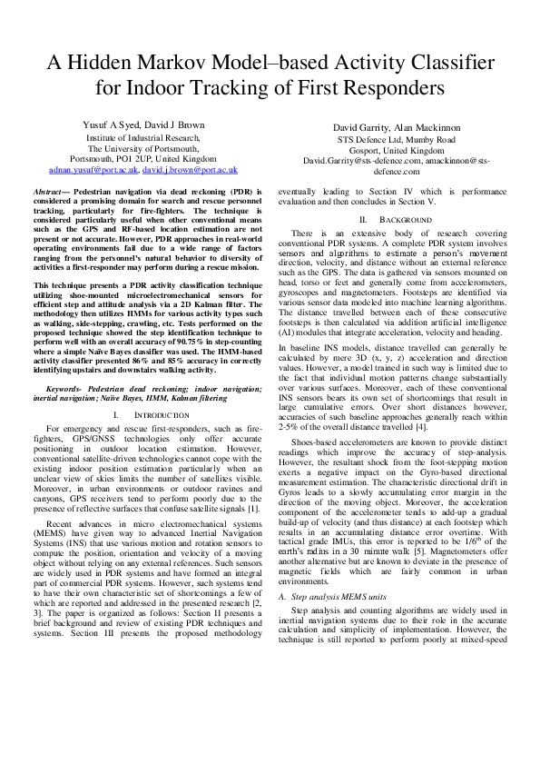 Pdf A Hidden Markov Model Based Activity Classifier For Indoor Tracking Of First Responders