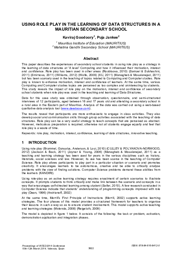 (PDF) USING ROLE PLAY IN THE TEACHING AND LEARNING OF DATA STRUCTURES ...