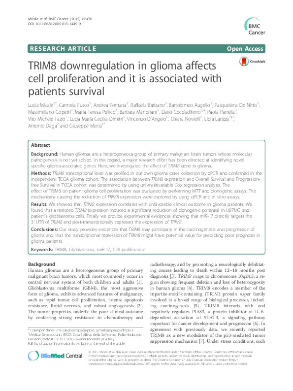 (PDF) TRIM8 downregulation in glioma affects cell proliferation and it ...