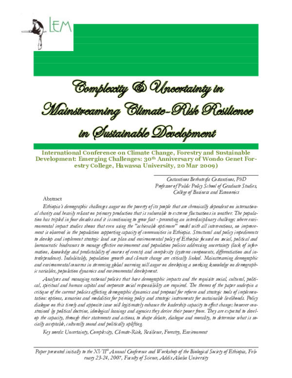 (PDF) Policy Complexity & Uncertainty in Mainstreaming Climate-Risk ...