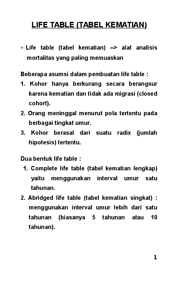 (DOC) Life Table (Table Mortalitas)