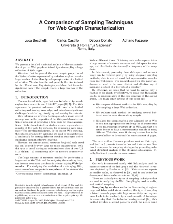 (PDF) A comparison of sampling techniques for web graph characterization