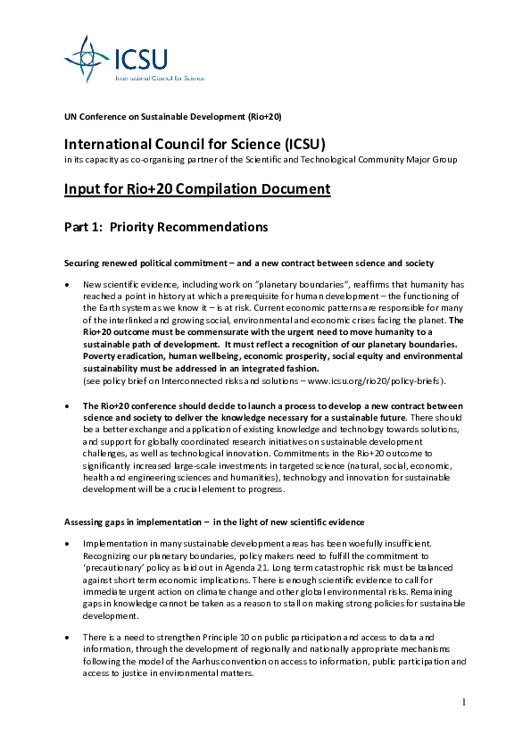 (PDF) Input for Rio+20 compilation document