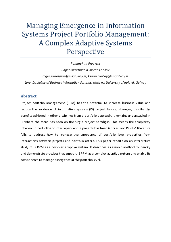 (PDF) Managing Emergence in Information Systems Project Portfolio ...
