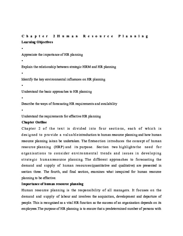(DOC) Chapter 2Human Resource Planning Learning Objectives