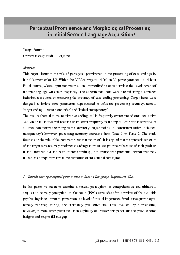 (PDF) Perceptual Prominence and Morphological Processing in Initial Second Language Acquisition