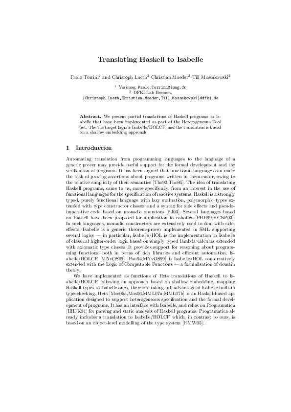 (PDF) Translating Haskell to Isabelle