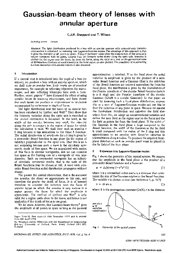 (PDF) Gaussian-beam theory of lenses with annular aperture