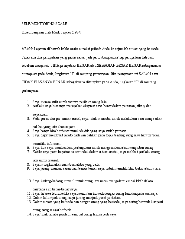 (DOC) SELF-MONITORING SCALE