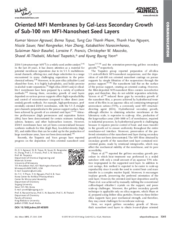 (PDF) Oriented MFI Membranes by Gel-Less Secondary Growth of Sub-100 nm ...