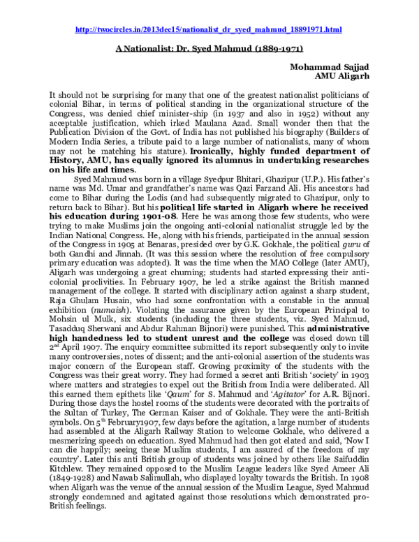(DOC) Syed Mahmud 1889-1971