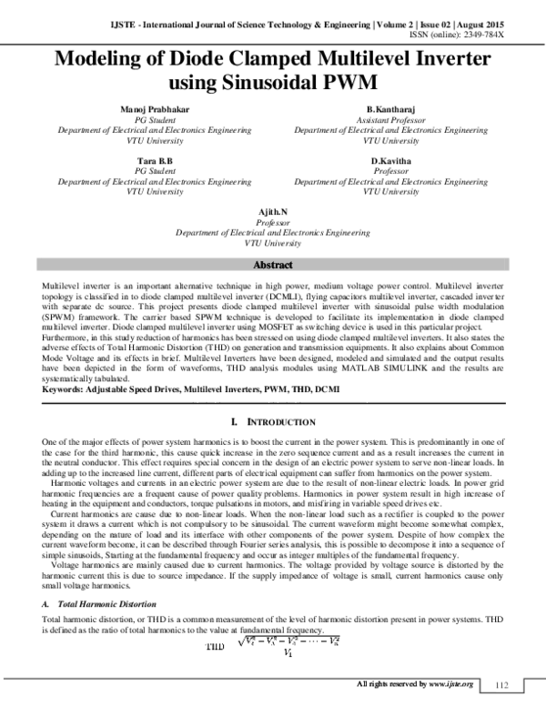 (PDF) Modeling of Diode Clamped Multilevel Inverter using Sinusoidal PWM