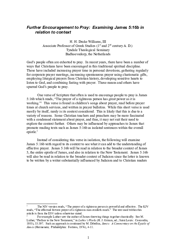 (DOC) “Further Encouragement to Pray: Examining James 5:16b in relation ...