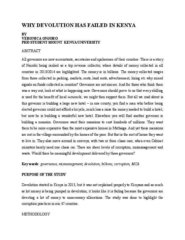 (DOC) WHY DEVOLUTION HAS FAILED IN KENYA