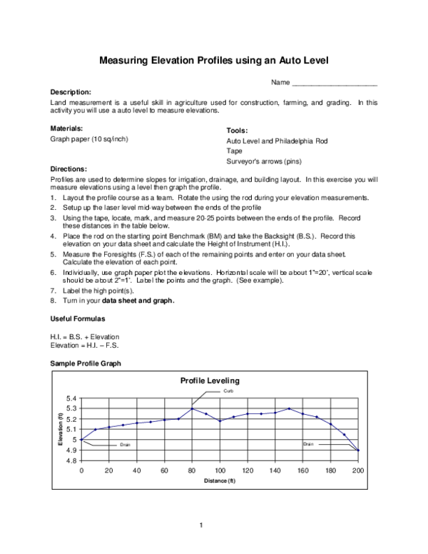(PDF) Measuring Elevation Profiles using an Auto Level