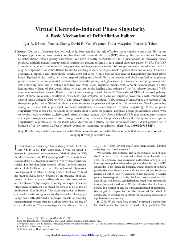 (PDF) Defibrillation Failure Virtual Electrode-Induced Phase Singularity : A Basic Mechanism of