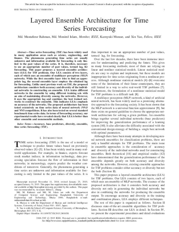 (PDF) Layered Ensemble Architecture for Time Series Forecasting